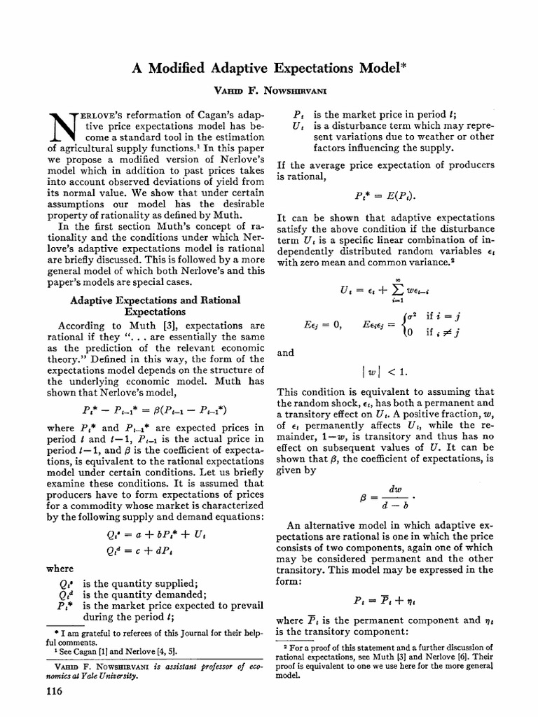 A Modified Adaptive Expectations Model | PDF | Expected Value | Linear ...