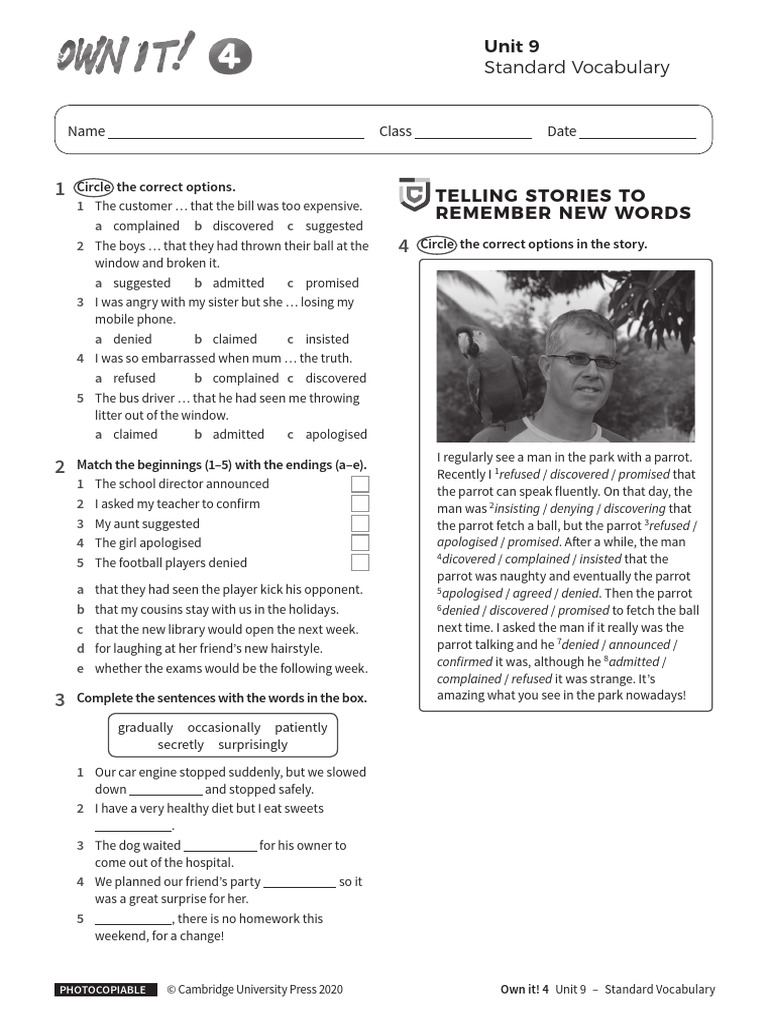 Vocabulary Standard Unit9 Without Answers | PDF