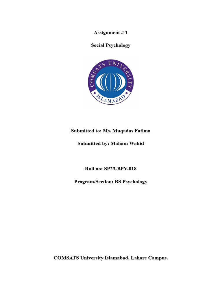 Social Psychology - Assignment 1 | PDF | Psychology | Social Psychology