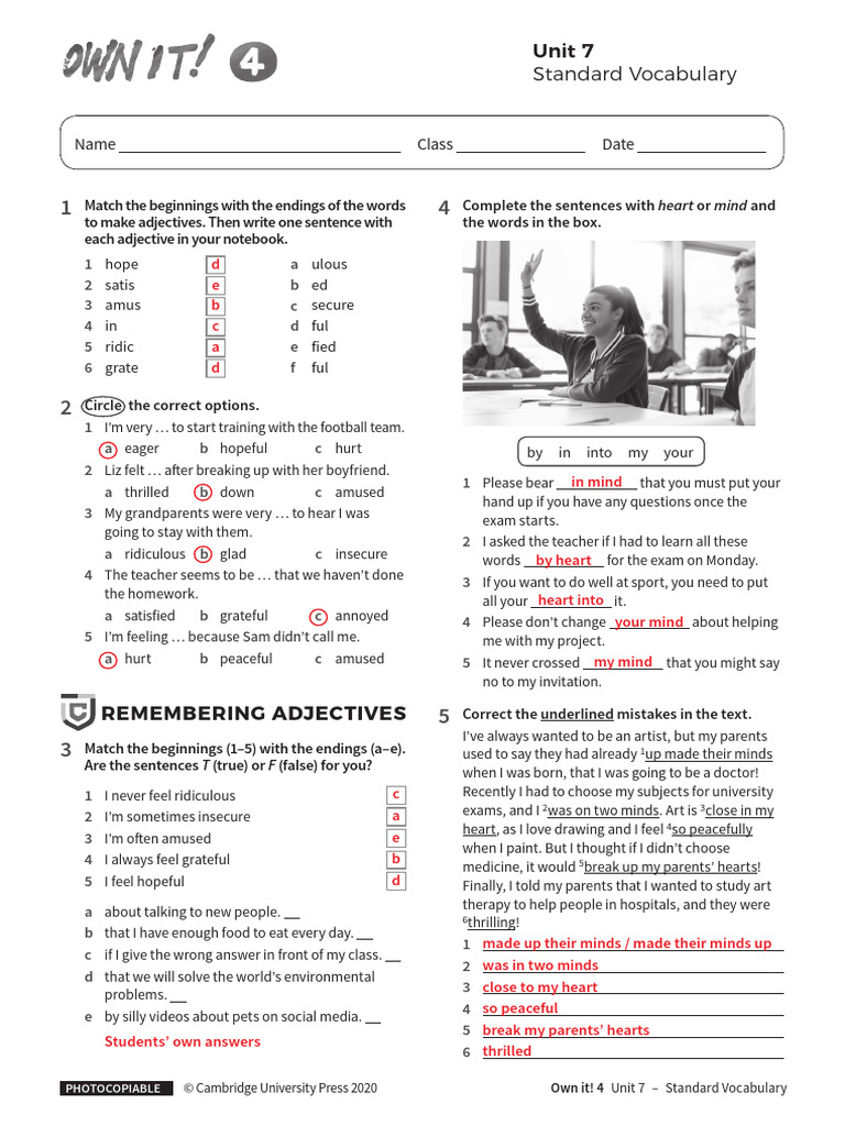 Vocabulary Standard Unit7 With Answers | PDF
