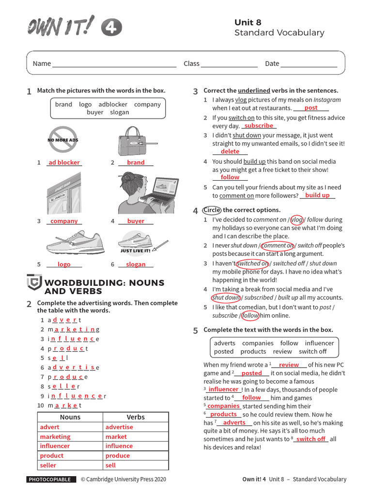 Vocabulary Standard Unit8 With Answers | PDF | Language Families | Linguistic Morphology