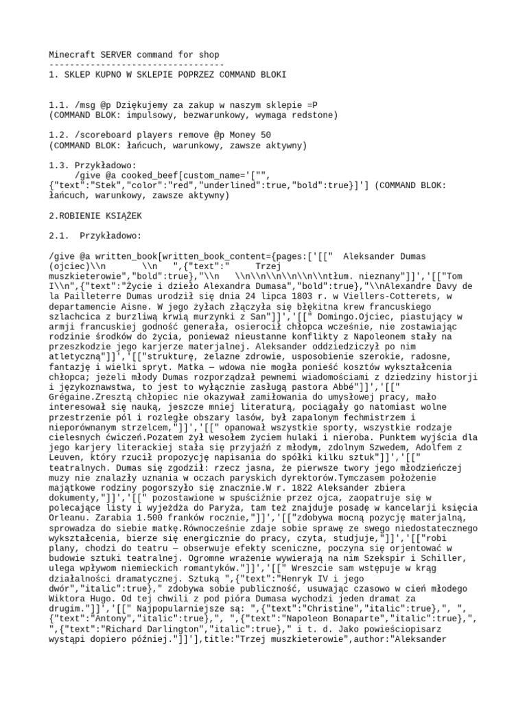 Minecraft SERVER Command For Shop | PDF
