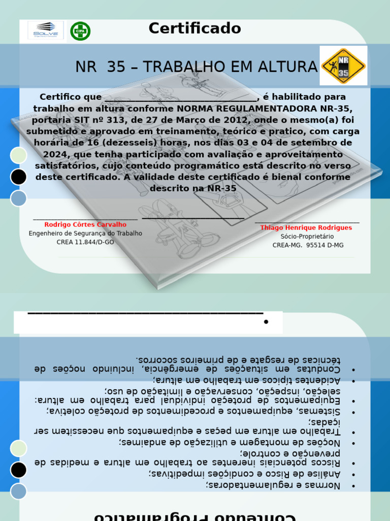 Certificado Altura Nr35 | PDF