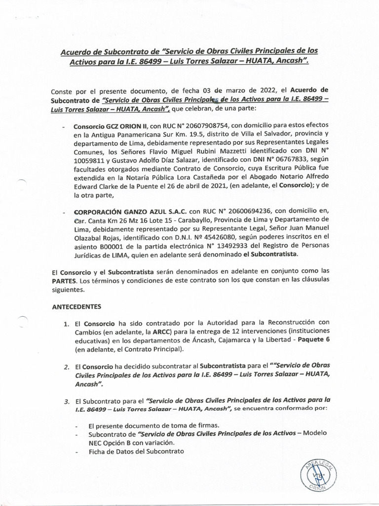 Contrato de Oocc Huata | PDF