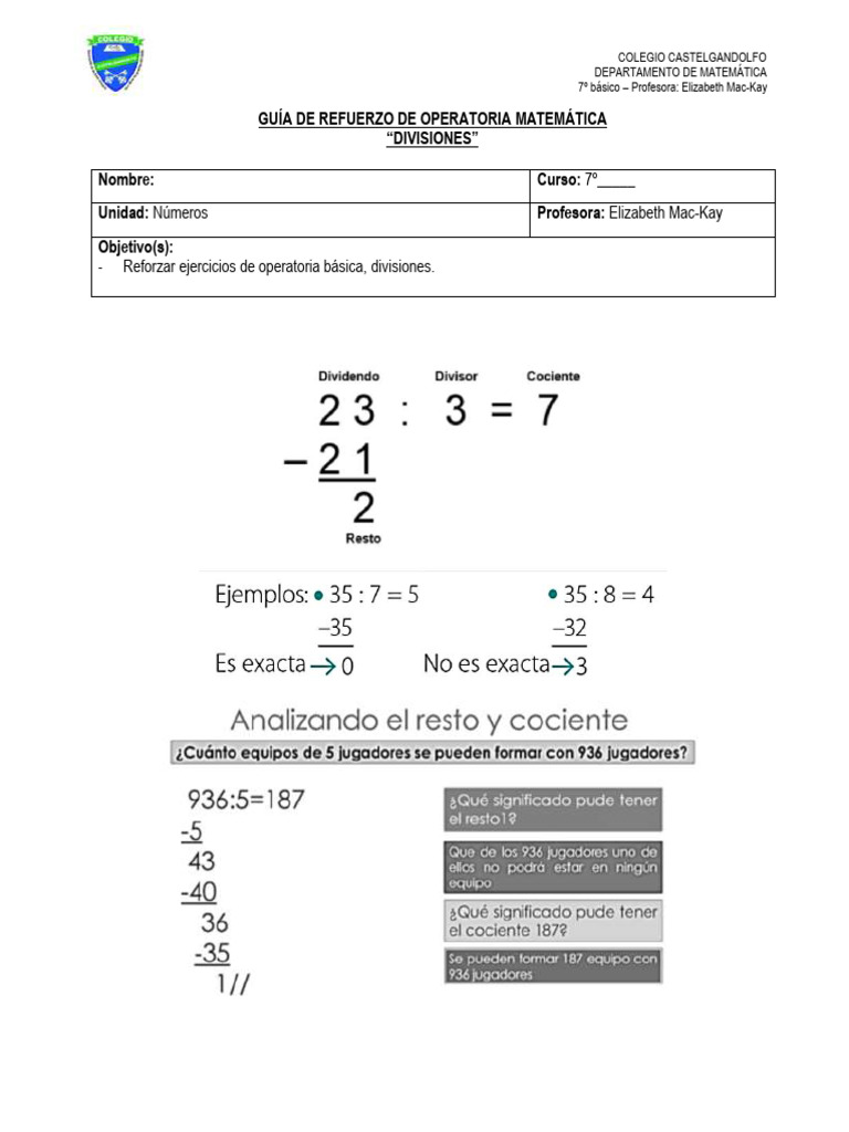 7ºrefuerzo de Operatoria Divisiones | PDF | Aritmética | Matemáticas