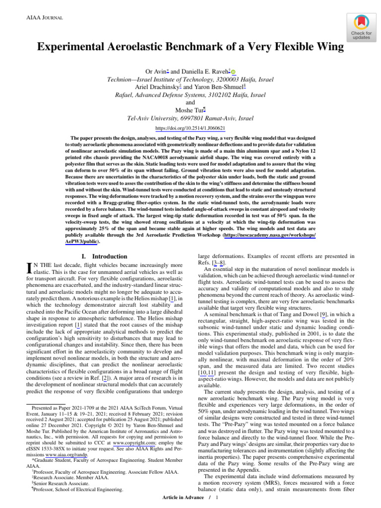 Experimental Aeroelastic Benchmark of A Very Flexible Wing | PDF | Strength Of Materials | Bending