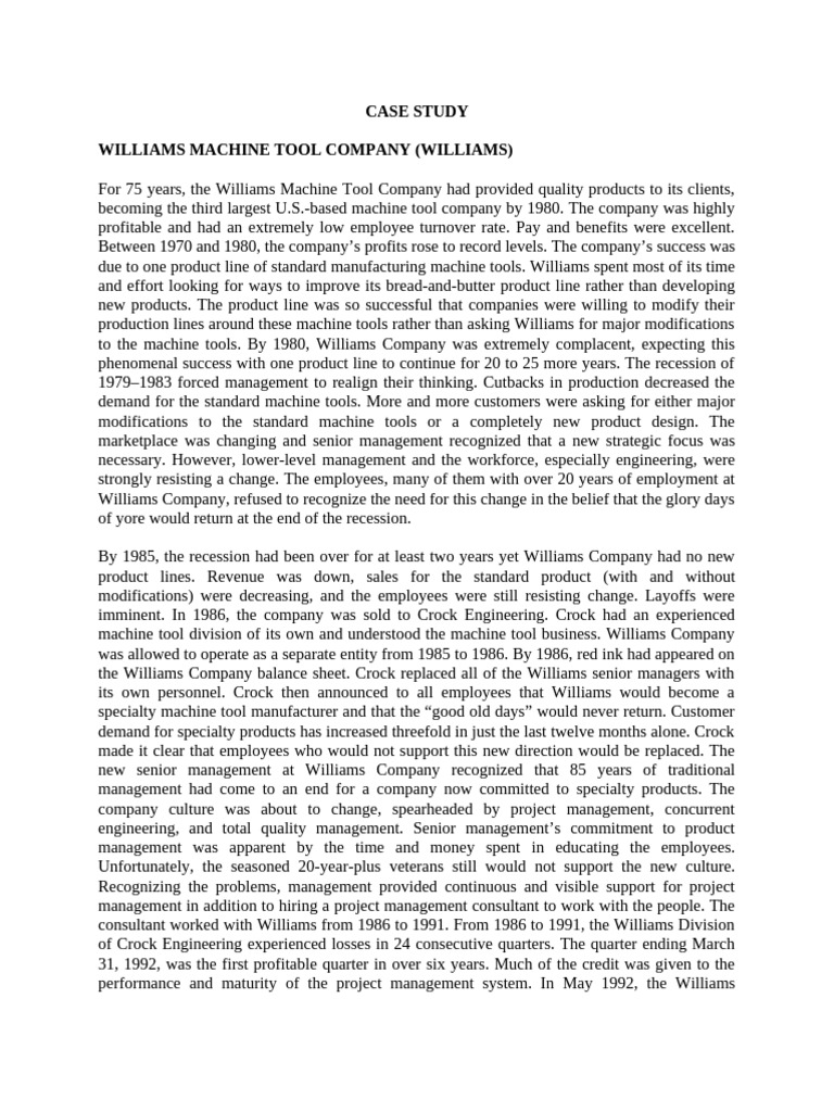 Williams Machine Tool Company Case Study | PDF | Project Management | Change Management