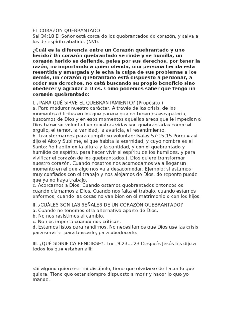 Corazón Quebrantado y Rendición a Dios | PDF