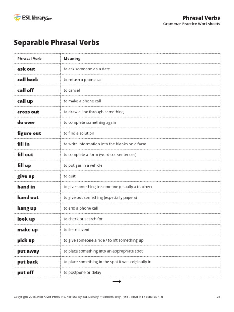 Separable and Inseparable Phrasal Verbs With Meanings | PDF ...