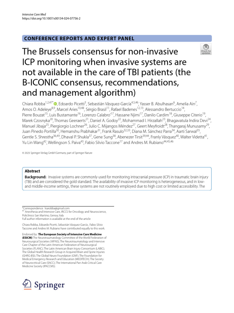 The Brussels Consensus For Non Invasive ICP Monitoring When Invasive ...