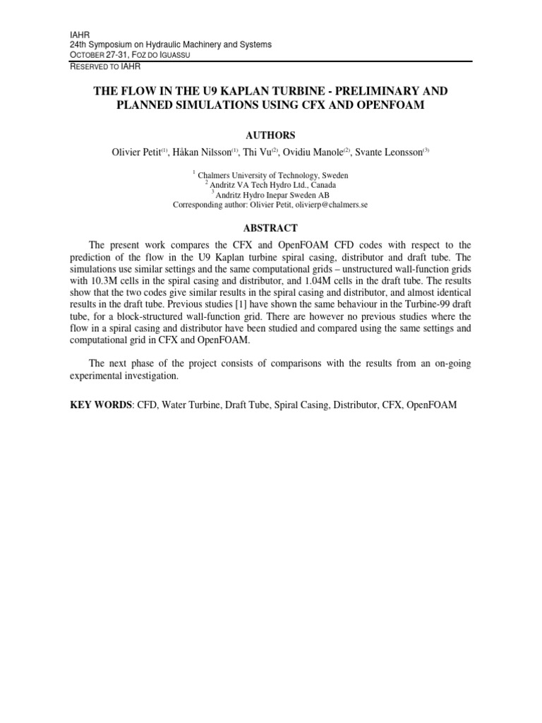 (C) The Flow in The U9 Kaplan Turbine - CFX Openfoam | PDF | Turbulence | Continuum Mechanics