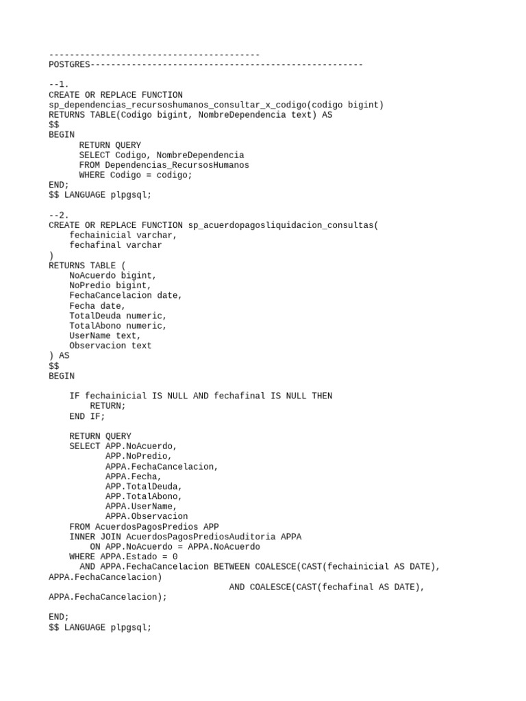 5 Procedimientos de Postgres | PDF | Bases de datos | SQL