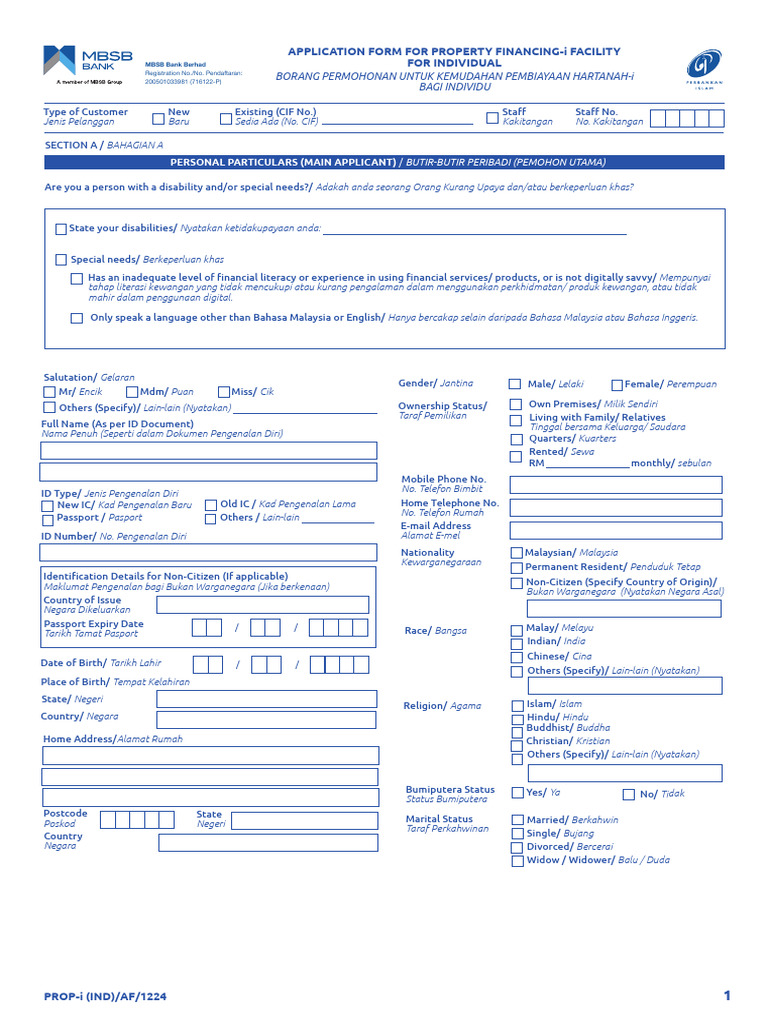 ApplicationForm PropertyFinancing I Individual 1224 | PDF