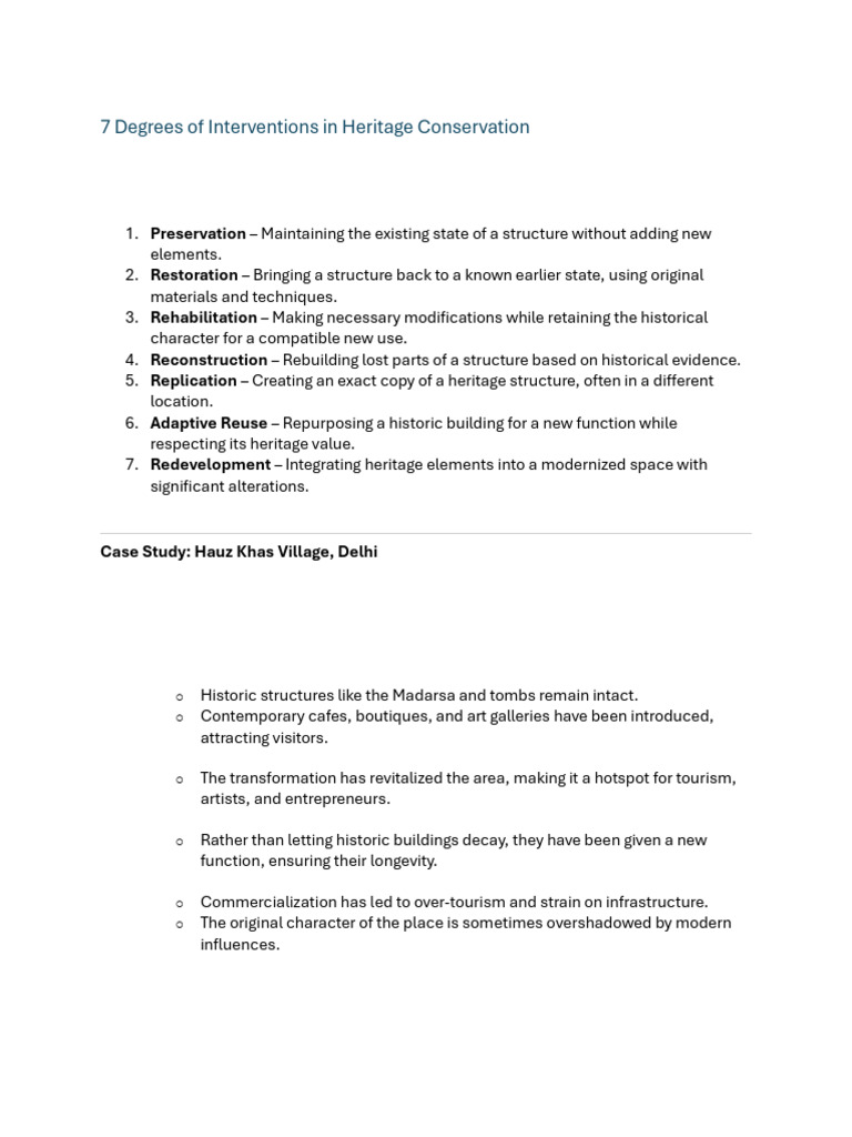 7 Levels of Heritage Conservation Interventions | PDF