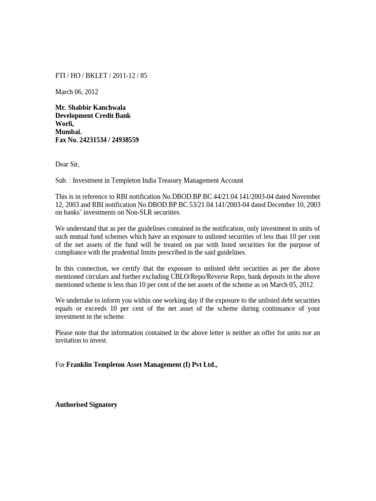 Development Credit Bank 6th March12 Unlisted Letter Iqrxgotq en in | PDF