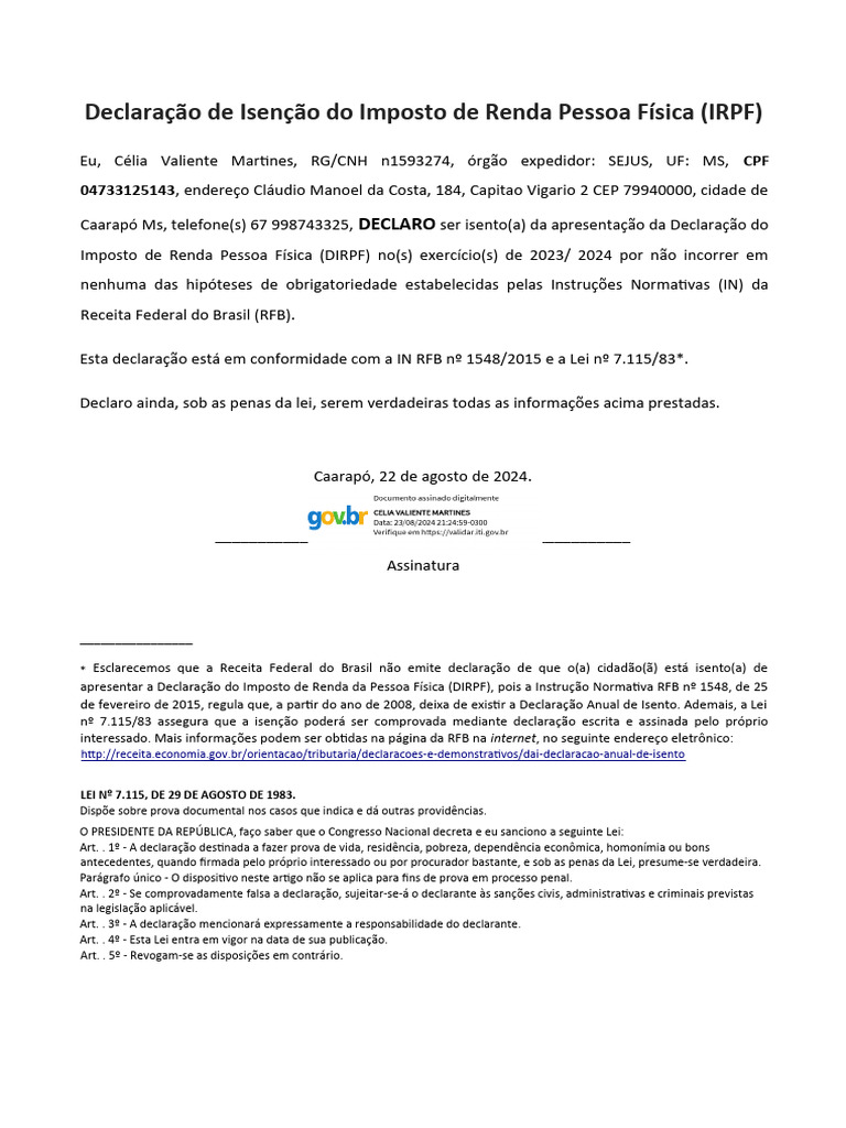 Isenção de Imposto de Renda 2023/2024 | PDF | Imposto de Renda
