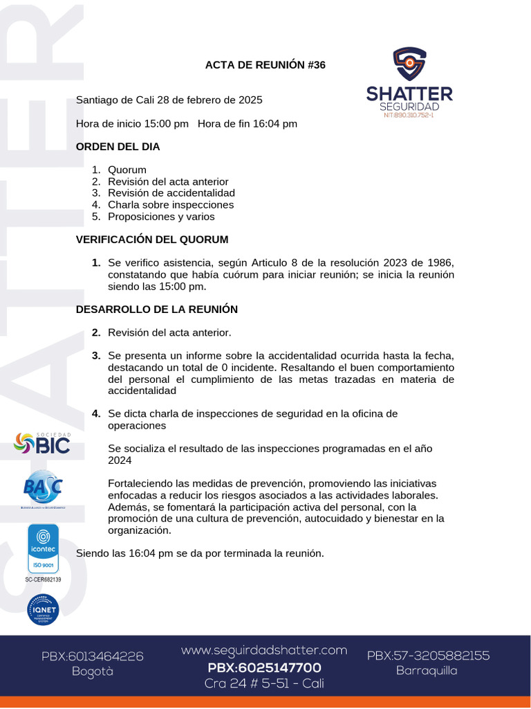 Actas de Copasst Enero 2025 | PDF