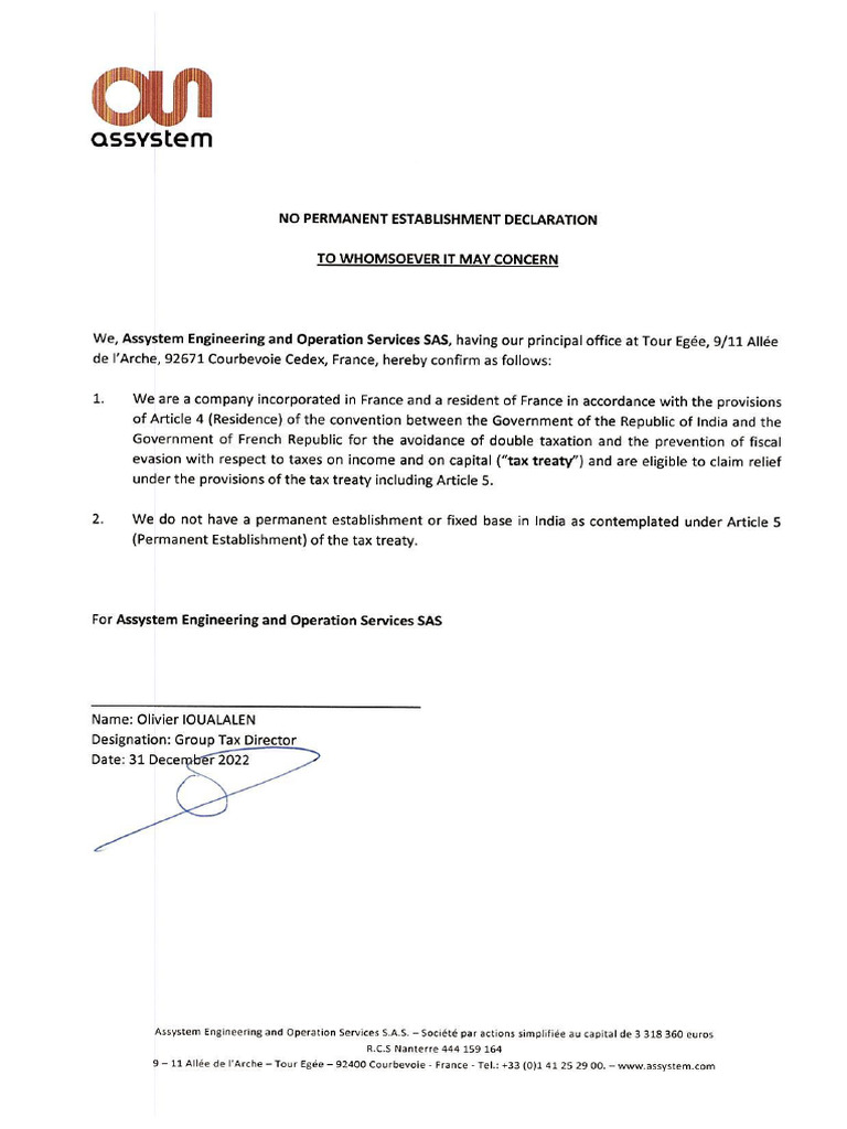 NO PE Declaration AEOS 2022 SIGNED | PDF