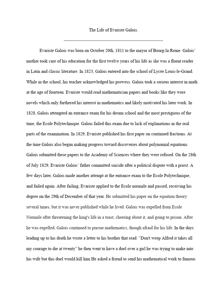 Evariste Galois Biography - Cameron A | PDF
