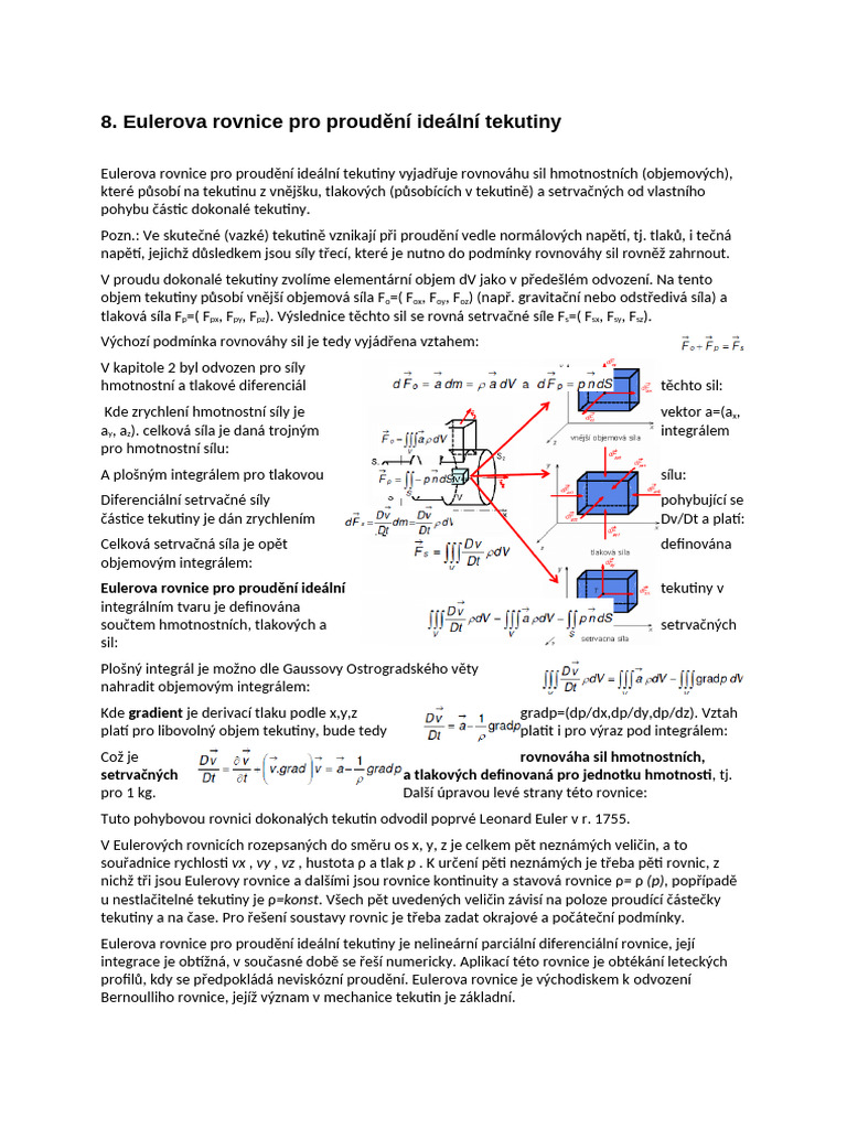 8. Rovnice kontinuity a Eulerova rovnice pro proudění ideální tekutiny | PDF