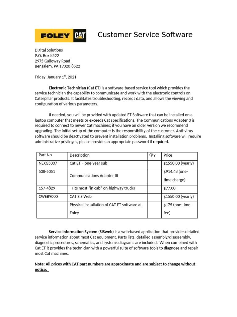 Cat ET Software and Pricing 2021 | PDF