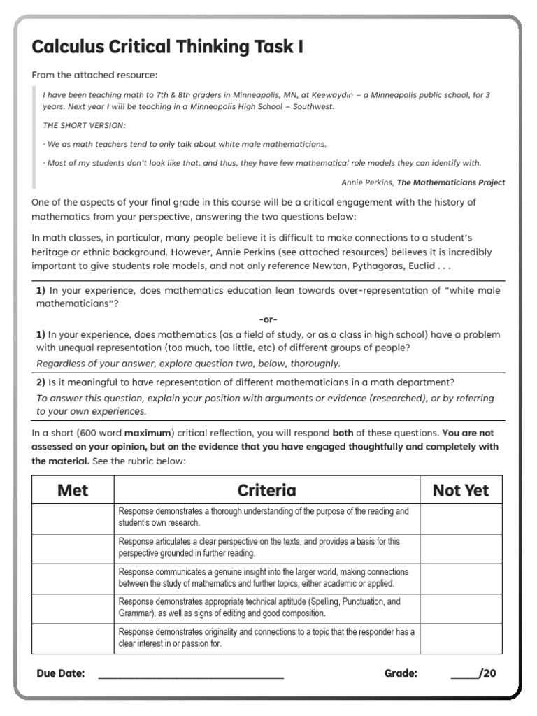 Critical Thinking Task I | PDF | Mathematics | Critical Thinking
