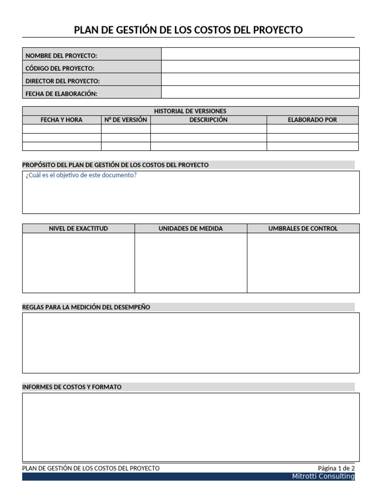 Mctemplate - Plan de Gestion - Costos | PDF