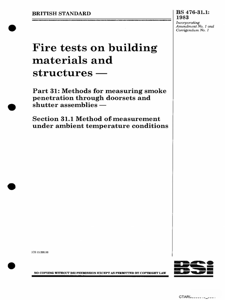 BS 476-31 (smoke penetration through doors) | PDF | Pressure