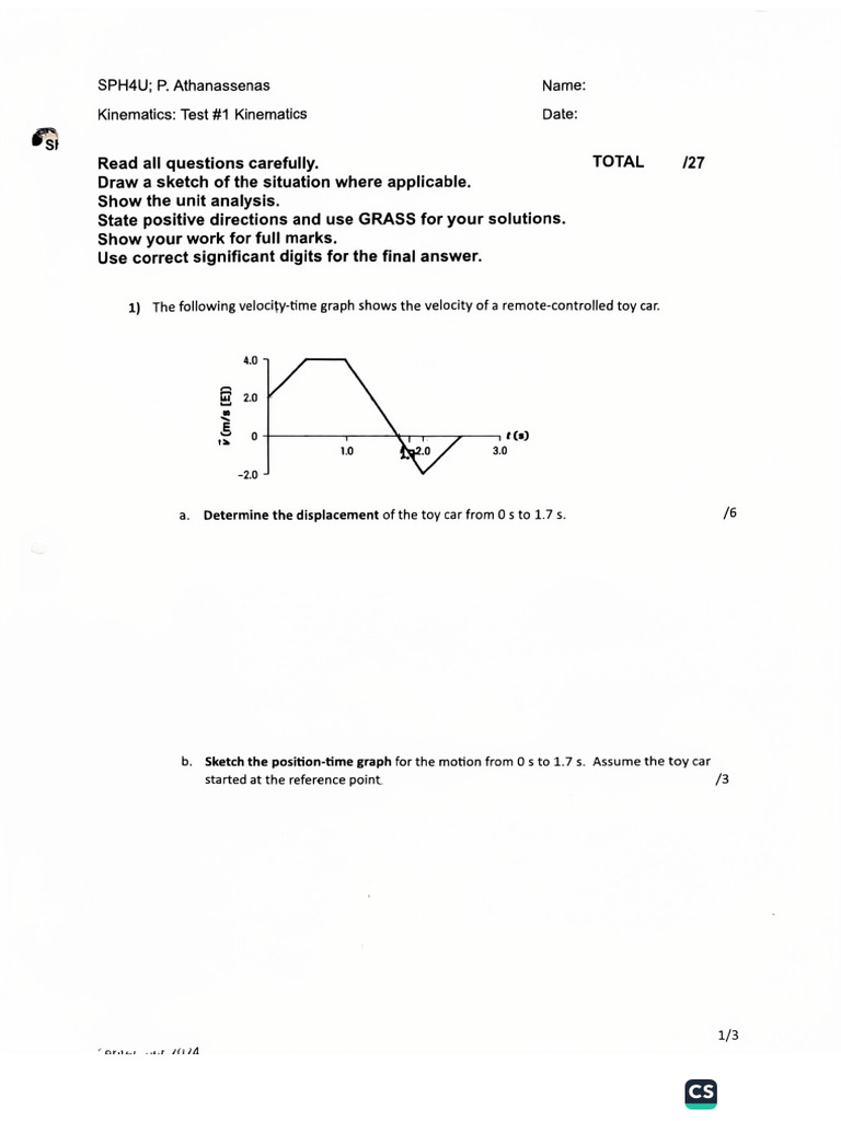 Kinematics Test | PDF