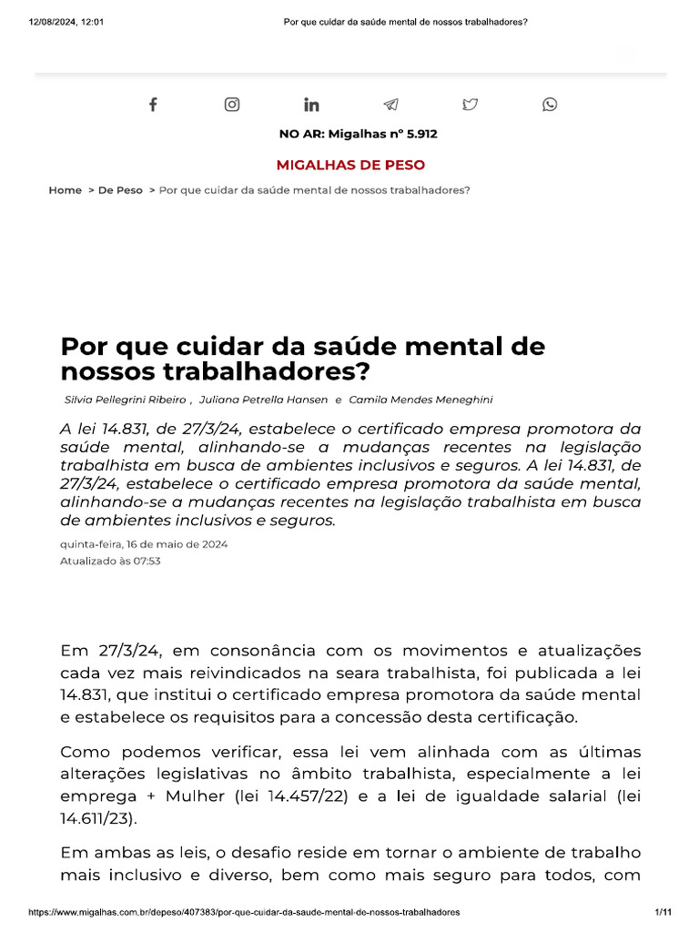 Migalhas - Porque Cuidar Da Saúde Mental | PDF
