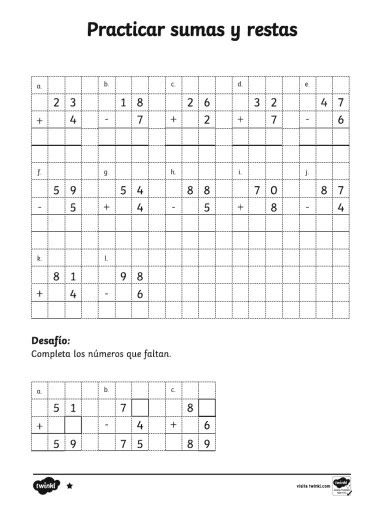Sa m 174 Actividad Practicar Sumas y Restas Ver 3 | PDF