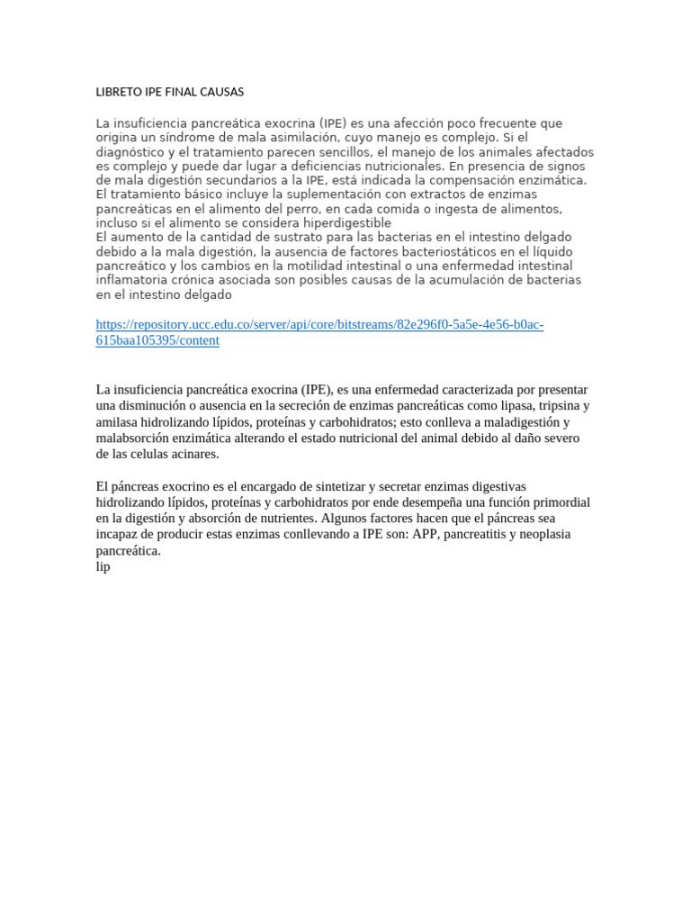 Libreto Ipe Final Causas | PDF | Páncreas | Digestión