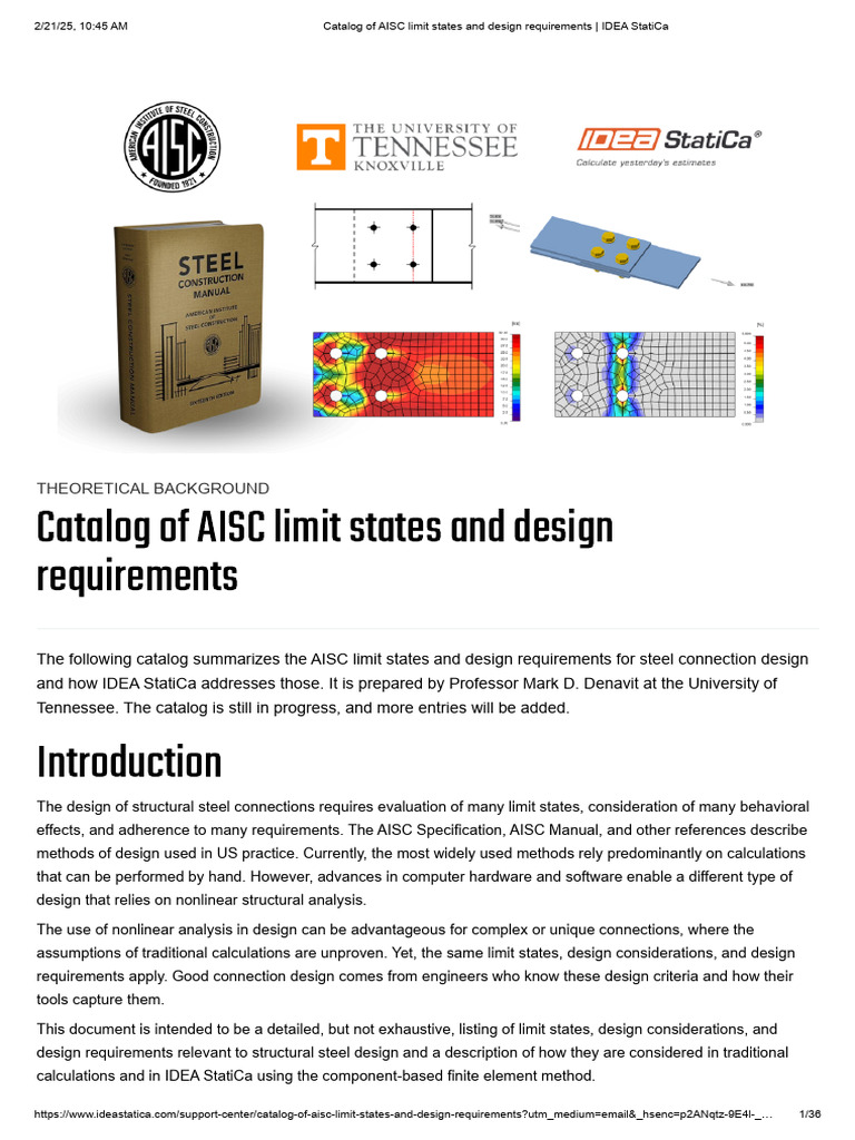 Catalog of AISC Limit States and Design Requirements - IDEA StatiCa ...