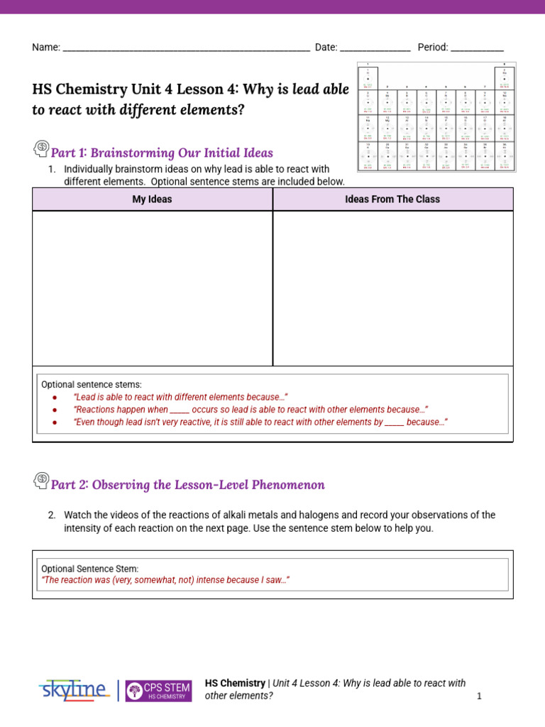 Updated - HS Chemistry Unit 4 Lesson 4 Student Handout | PDF | Periodic ...