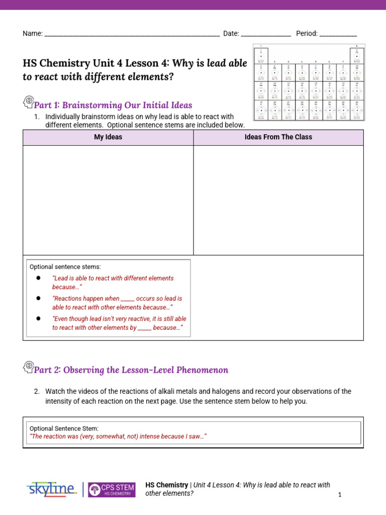 Updated - HS Chemistry Unit 4 Lesson 4 Student Handout | PDF | Periodic ...
