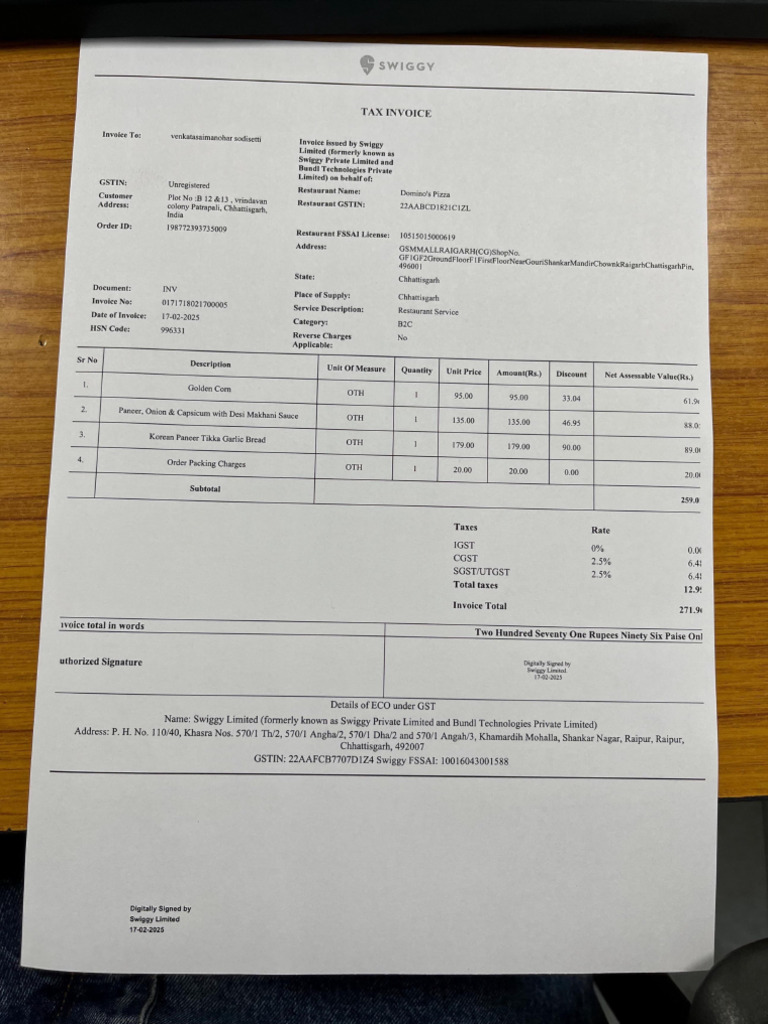 17 Feb | PDF | Invoice | Foods