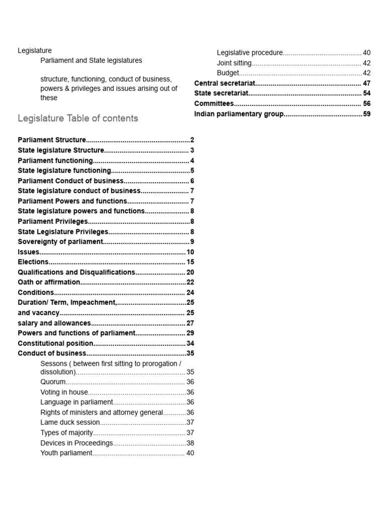Legislature - Parliament and State Legislatures-Structure, Functioning ...