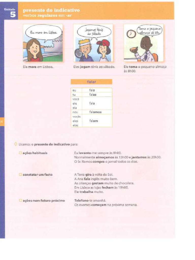 Presente do indicativo (verbos de terminação -ar, -er e -ir) | PDF