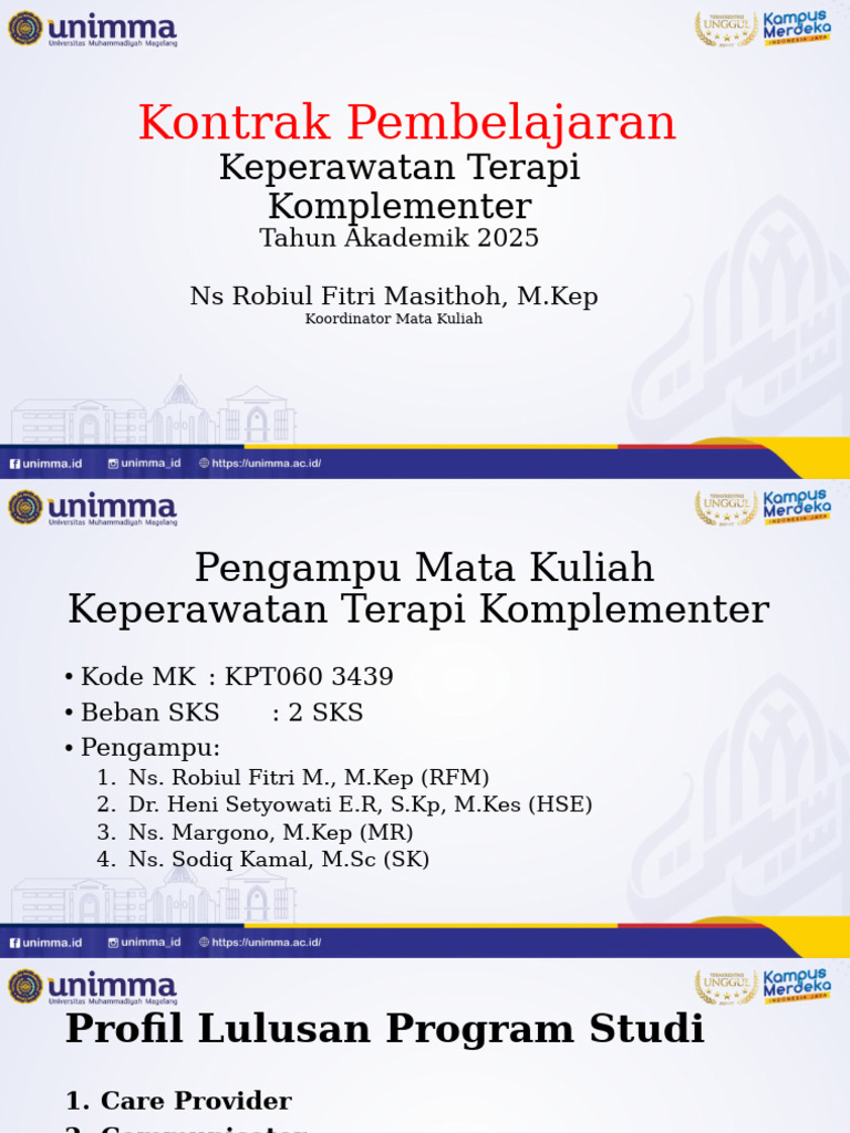 Kontrak Pembelajaran Terapi Komplementer 2025 | PDF