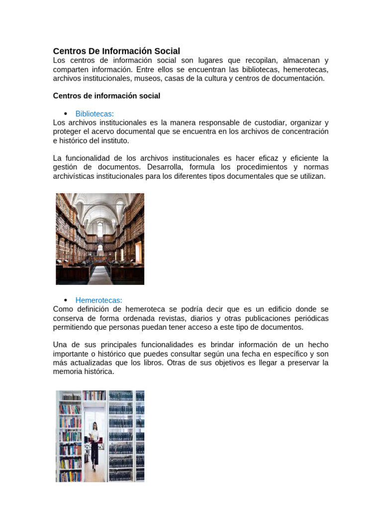 Funciones de los Centros de Información Social | PDF | Museo | Institución