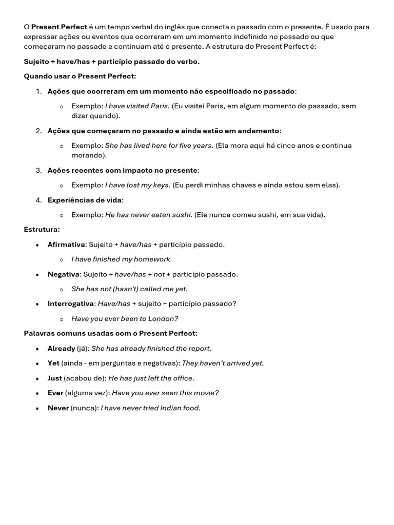 Present Perfect | PDF | Eating Behaviors Of Humans | Cuisine