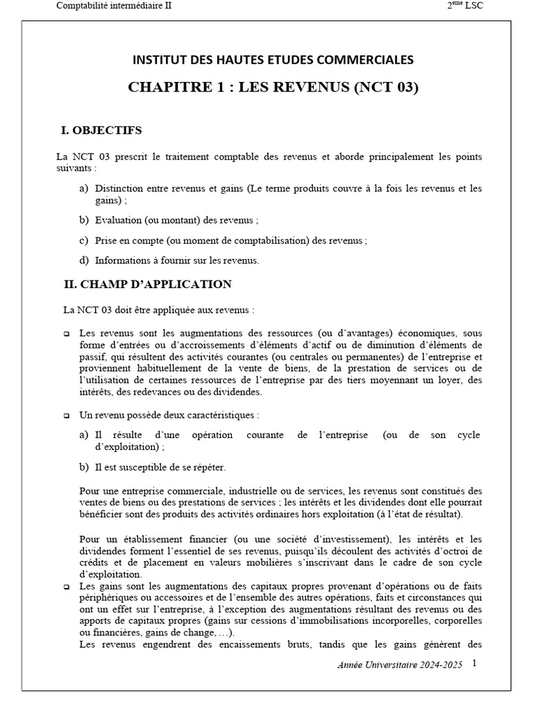 Traitement comptable des revenus NCT 03 | PDF | Facture | Comptabilité ...