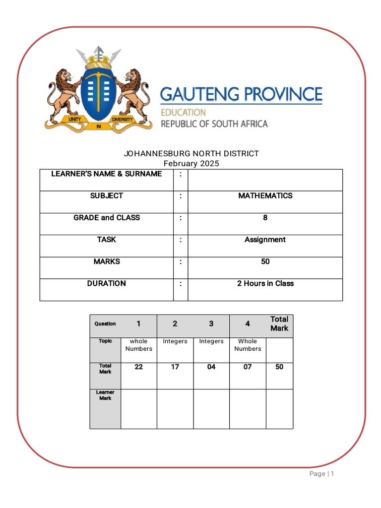 Grade 8 Assignment 2025 | PDF