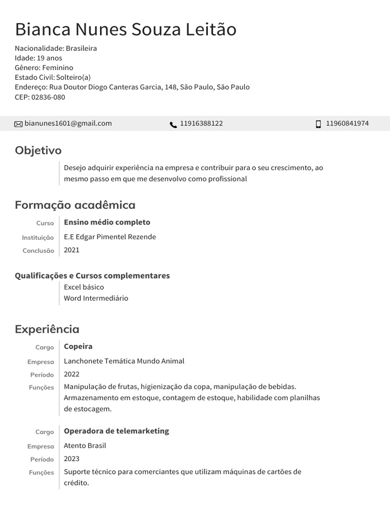 Bianca Nunes Souza Leitão - Currículo (1) | PDF