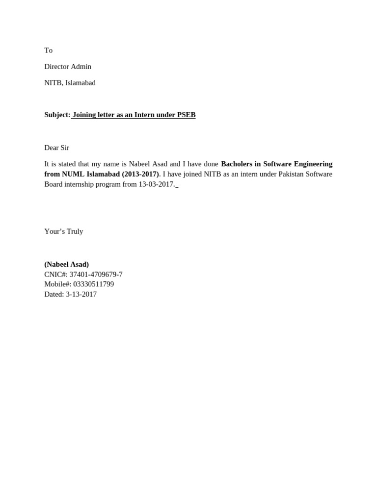 Joining Letter | PDF