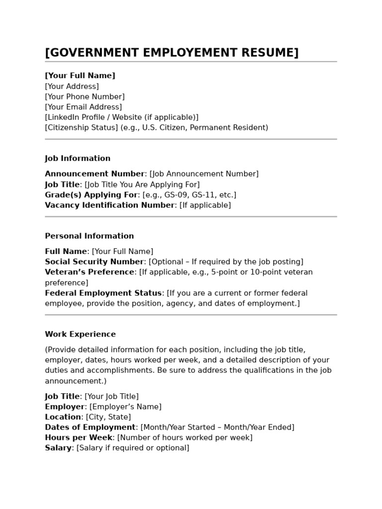 Government Employment Resume Template | PDF | Résumé | Employment