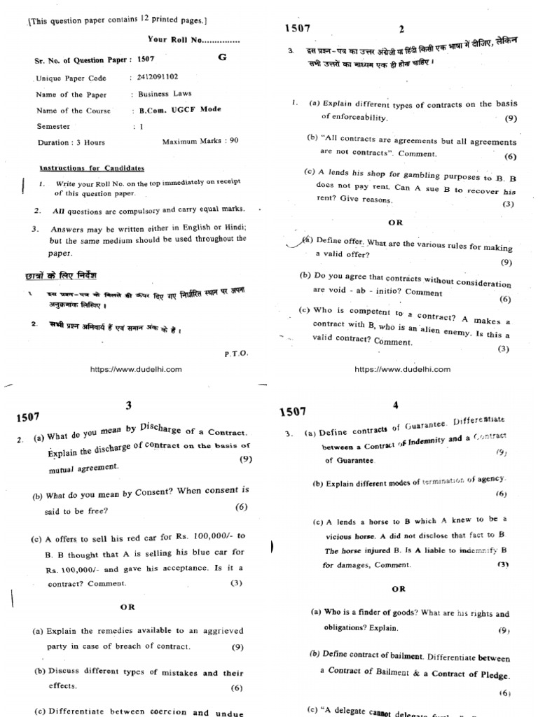 Bcom 1 Sem Business Laws 1507 Apr 2024 | PDF