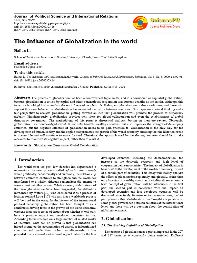 The Influence of Globalization in The World | PDF | Globalization ...