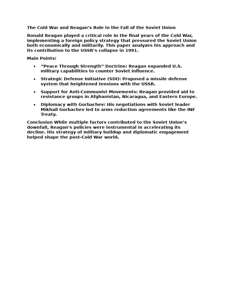 The Cold War and Reagan's Role in The Fall of The Soviet Union | PDF