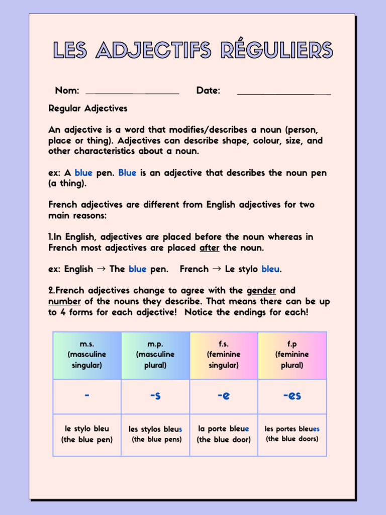 Les Adjectifs Reguliers | PDF